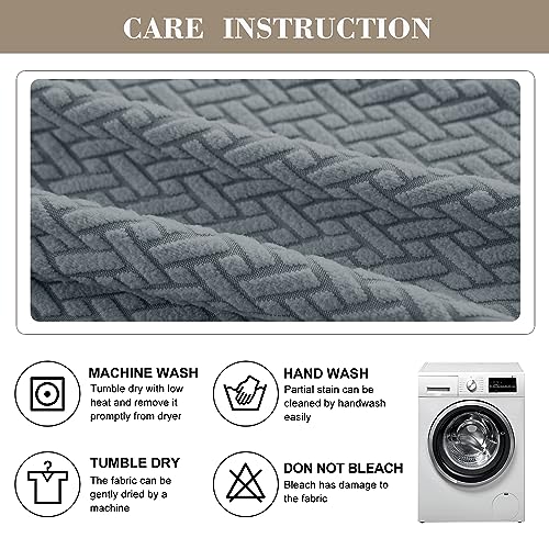 Jin Le Stretch Couch Cushion Covers Sofa Seat Couch Covers for 3 Cushion Couch Sofa Pet Friendly Jacquard Soft Fabric with Elastic Bottom and Ties (3 PC, Dark Gray)