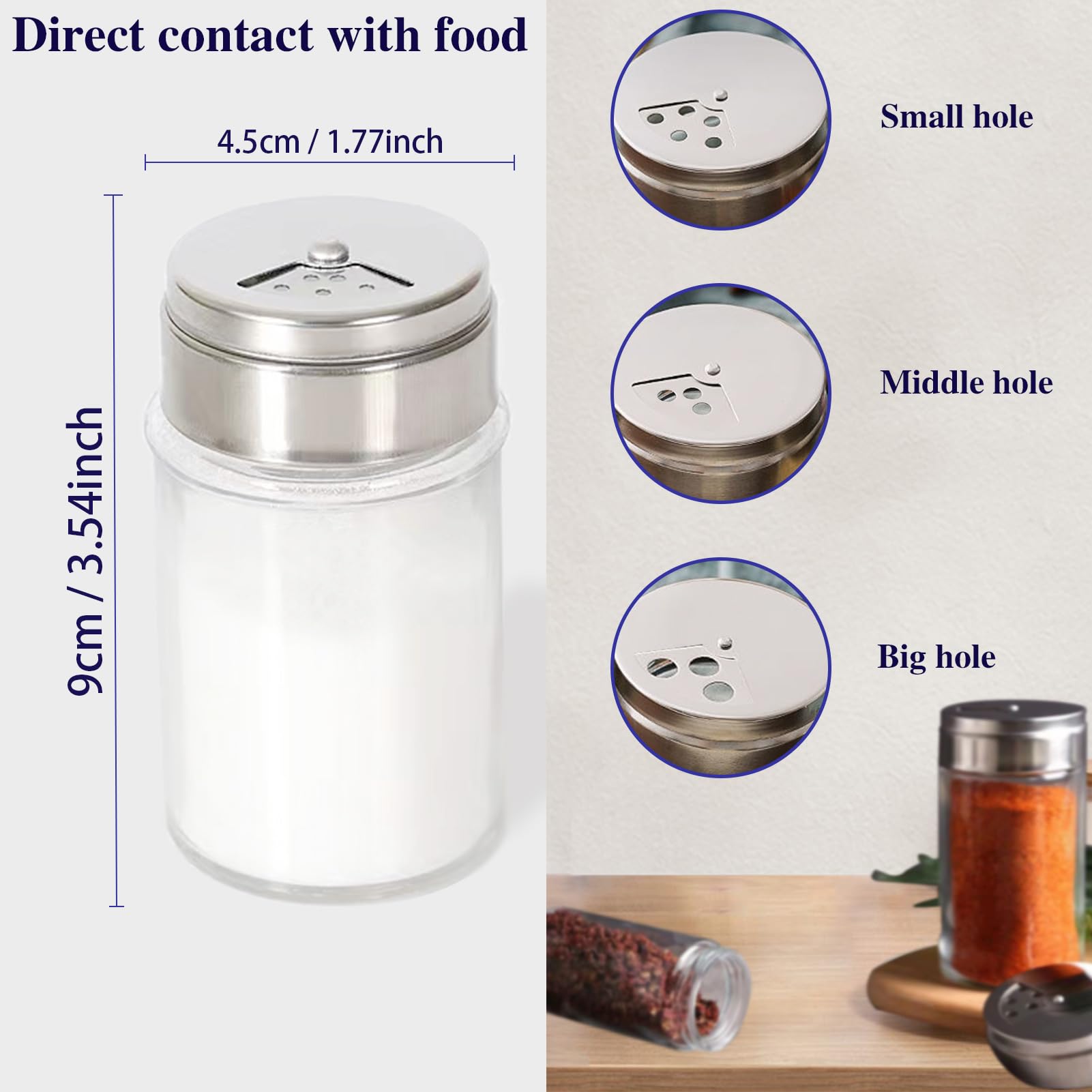 4pcs Salt and Pepper Shakers Set, Salt Shaker and Pepper Shaker with Adjustable Pour Holes, Pepper and Salt Container with Stainless Steel Lid,Glass Salt and Pepper Shakers,Spice Shaker for Kitchen