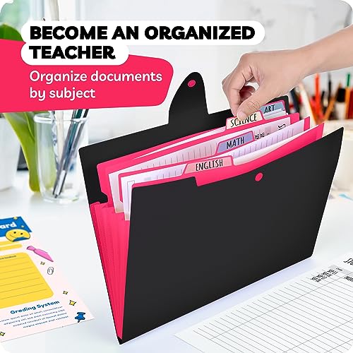 Accordion File Organizer - Expanding File Folder - File Folder Organizer - (5 Pockets, Plastic, for 8.5 x 11) - Expandable File Folder - Accordion Folder (Black)