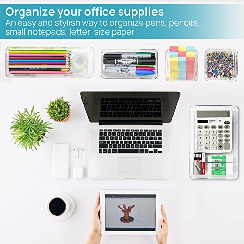 Vtopmart 37 PCS Clear Plastic Drawer Organizers Set, 4-Size Versatile Bathroom and Vanity Drawer Organizer Trays, Storage Bins for Makeup, Jewelries, Kitchen Utensils and Office