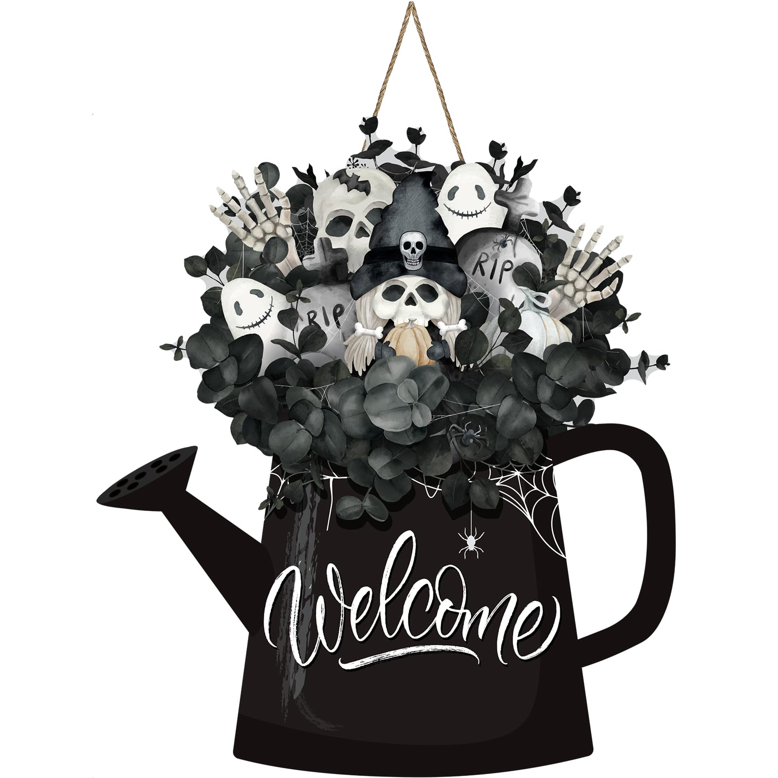 Halloween Welcome Sign Wood Decorations Halloween Skeleton Front Door Decor Halloween Hanging Welcome Sign for Porch Wall Window Farmhouse Party Wall Decor Outdoor