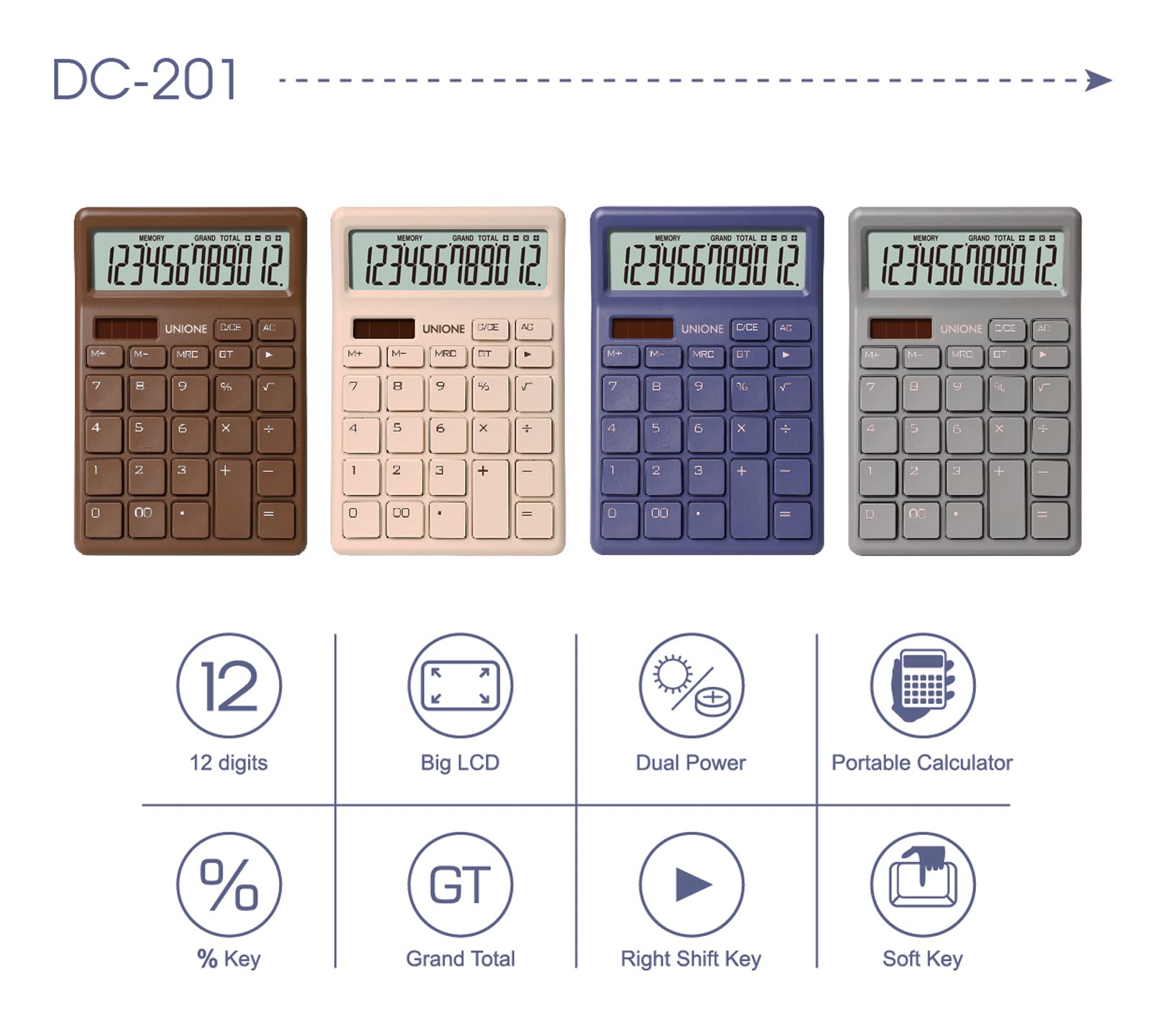 UNIONE Desktop Beige Calculator with a Bright LCD, Dual Power Handheld Desktop. Color. Business, Office, High School, 4×6 inch