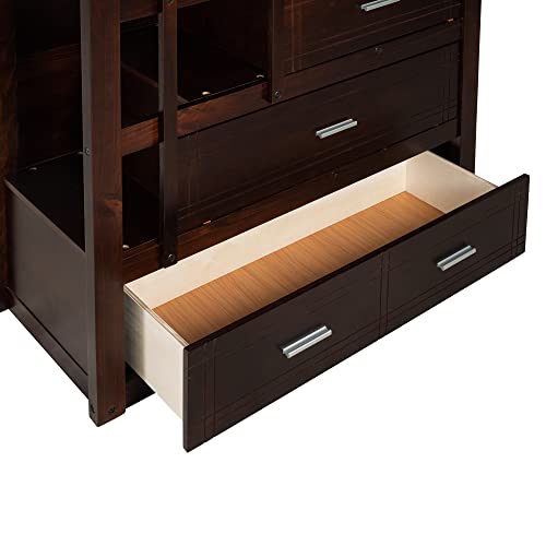 Solid Wood Twin Over Twin Bunk Bed, Trundle Bunk Beds with 4 Storage Drawers, Staircase and Safety Guard Rail, No Box Spring Needed (Espresso)