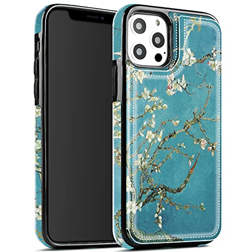 Hoofur iPhone 12 Case, Slim Fit Premium Leather iPhone 12 Pro Wallet Cases Card Slots Shockproof Folio Flip Protective Defender Shell for iPhone 12 Pro (6.1 inch) 2020 (Almond Blossom)