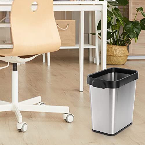 Frcctre 2.1 Gallon / 8L Open Top Stainless Steel Trash Can, Small Compact Modern Rectangular Metal Trash Can Office Wastebasket Garbage Bin for Office Bedroom Bathroom Home - 9.8"L x 6.5"W x 10.6"H