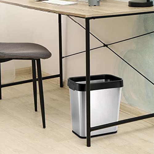 Frcctre 2.1 Gallon / 8L Open Top Stainless Steel Trash Can, Small Compact Modern Rectangular Metal Trash Can Office Wastebasket Garbage Bin for Office Bedroom Bathroom Home - 9.8"L x 6.5"W x 10.6"H