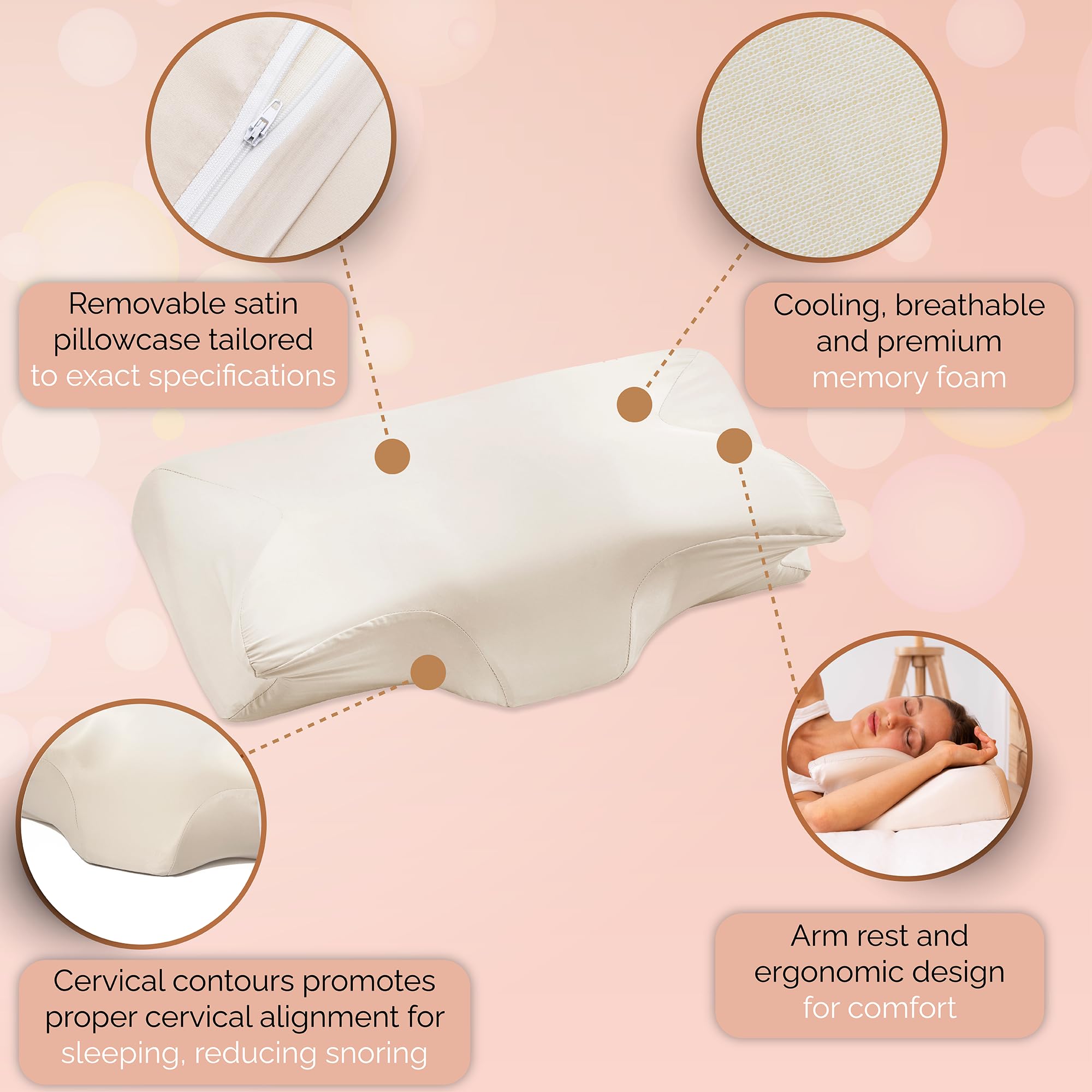 Noum Cervical Neck Pillow | Pillow for Back & Side Sleepers | Pillow for Neck & Shoulder Pain, Reduced Snoring, Facial Symmetry | Contour Orthopedic Ergonomic Memory Foam w/Satin Pillowcase