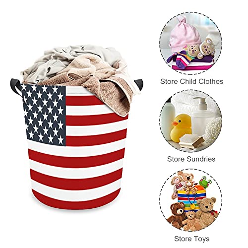 Patriotic American Flag Red White Blue Laundry Hamper Laundry Basket Dirty Clothes Bag Foldable Bucket Washing Bin Toys Storage Organizer for College Dorms, Kids Bedroom,Bathroom