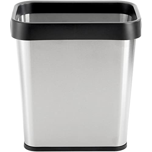 Frcctre 2.1 Gallon / 8L Open Top Stainless Steel Trash Can, Small Compact Modern Rectangular Metal Trash Can Office Wastebasket Garbage Bin for Office Bedroom Bathroom Home - 9.8"L x 6.5"W x 10.6"H