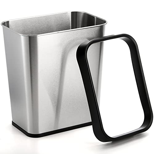 Frcctre 2.1 Gallon / 8L Open Top Stainless Steel Trash Can, Small Compact Modern Rectangular Metal Trash Can Office Wastebasket Garbage Bin for Office Bedroom Bathroom Home - 9.8"L x 6.5"W x 10.6"H