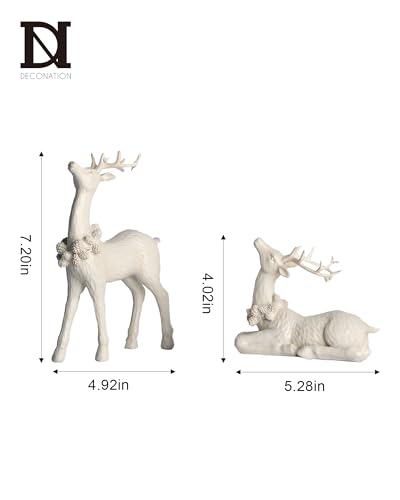 DN DECONATION 2pcs White Christmas Reindeer Statue, Indoor Reindeer Decor, Tabletop Resin Deer Figurine