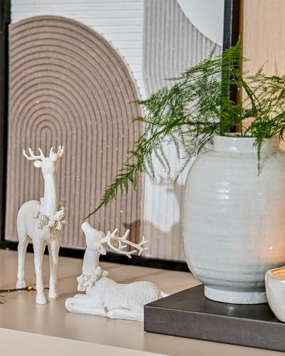 DN DECONATION 2pcs White Christmas Reindeer Statue, Indoor Reindeer Decor, Tabletop Resin Deer Figurine