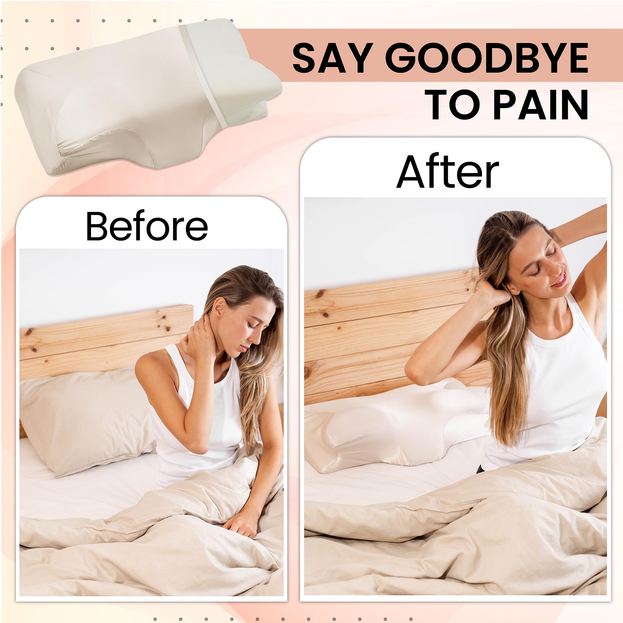 Noum Cervical Neck Pillow | Pillow for Back & Side Sleepers | Pillow for Neck & Shoulder Pain, Reduced Snoring, Facial Symmetry | Contour Orthopedic Ergonomic Memory Foam w/Satin Pillowcase