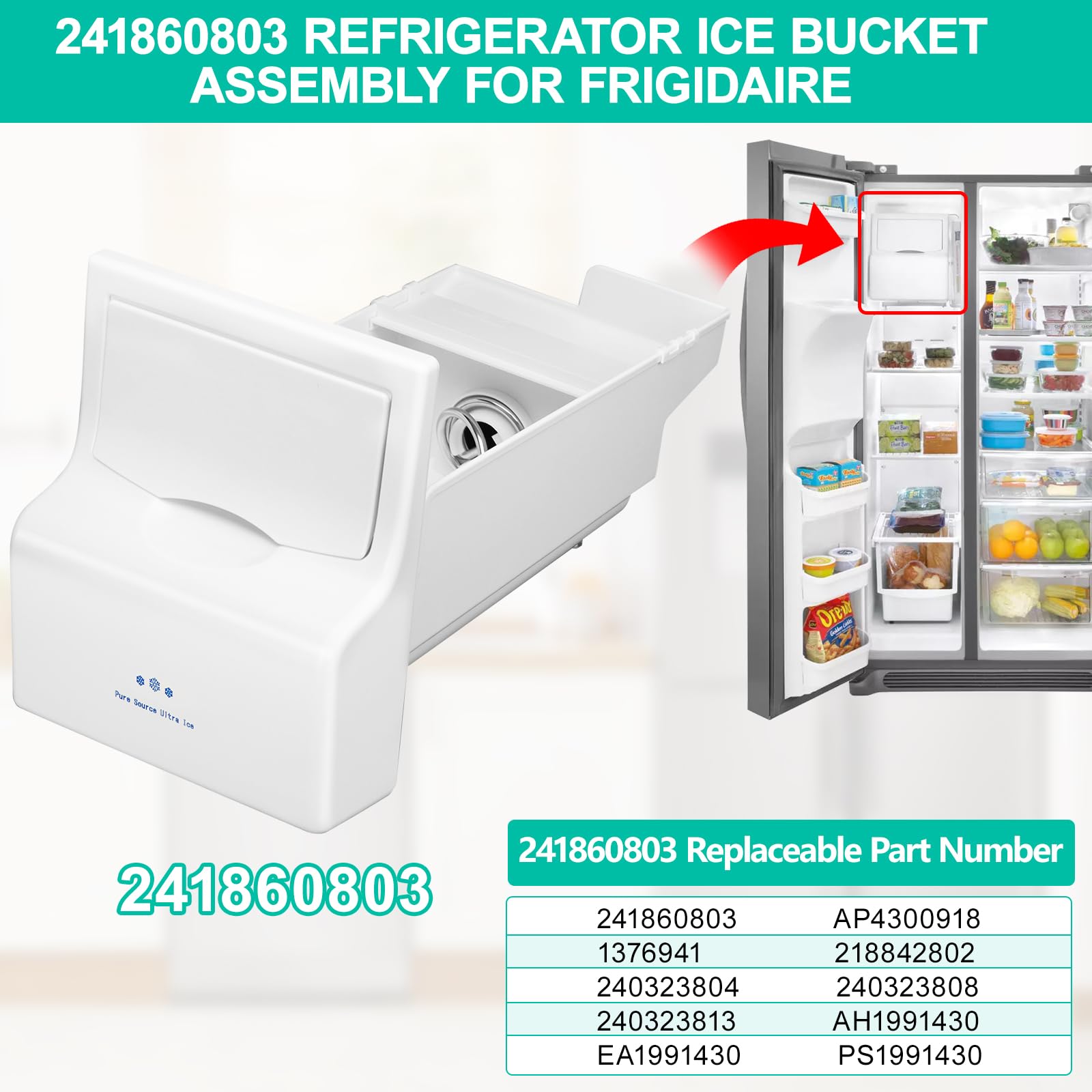Upgraded 241860803 Refrigerator Ice Bucket Assembly Compatible with Frigidaire Ice Maker Replacement Ice Bin Container Parts AP4300918 LFSS2612TF0 LFSS2612TE0 FFSS2615TS0 FFHS2611PFEA Ice Maker