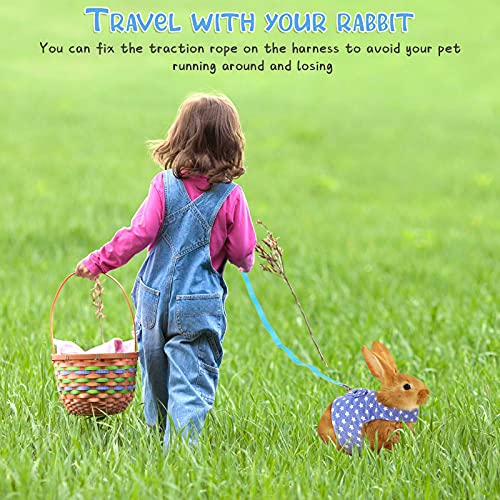 2 Set Rabbit Harness with Leash Adjustable Bunny Guinea Pig Bowknot Harness Set for Small Large Pets Costume Walking (M)