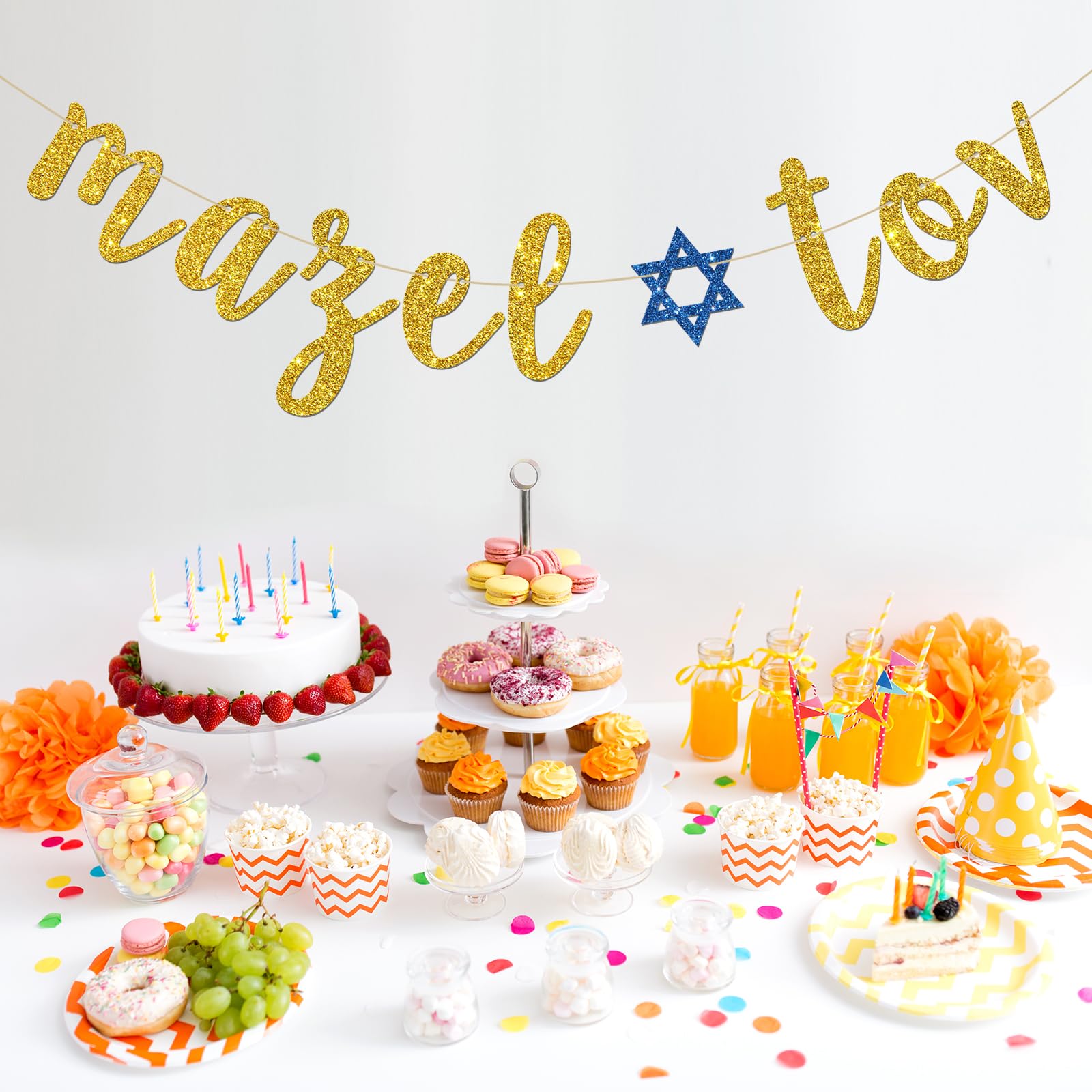 INNORU Mazel Tov Banner, Congratulations Party Decorations, Bar Mitzvah, Birthday, Wedding, Jewish Party Decorations Gold Glitter