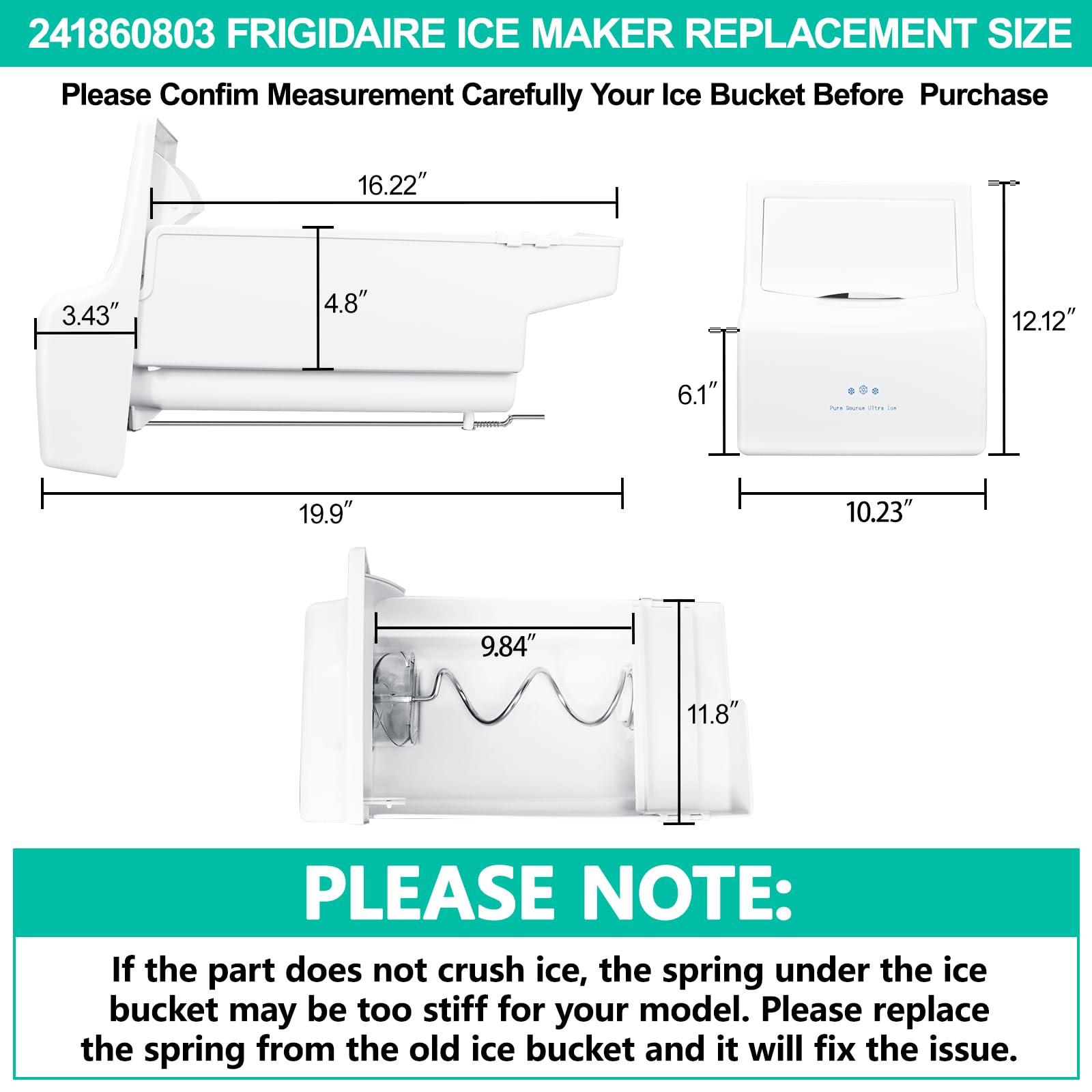 Upgraded 241860803 Refrigerator Ice Bucket Assembly Compatible with Frigidaire Ice Maker Replacement Ice Bin Container Parts AP4300918 LFSS2612TF0 LFSS2612TE0 FFSS2615TS0 FFHS2611PFEA Ice Maker