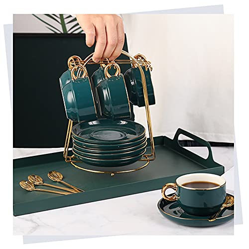 YY YEARCHY Coffee Mug Holder, Espresso Cups Holder Cup Drying Rack Cups Drainer Stand Metal Mug Tree Cups Organizer with 6 Hook Hangers for Kitchen Counter and Tea Party(Gold)