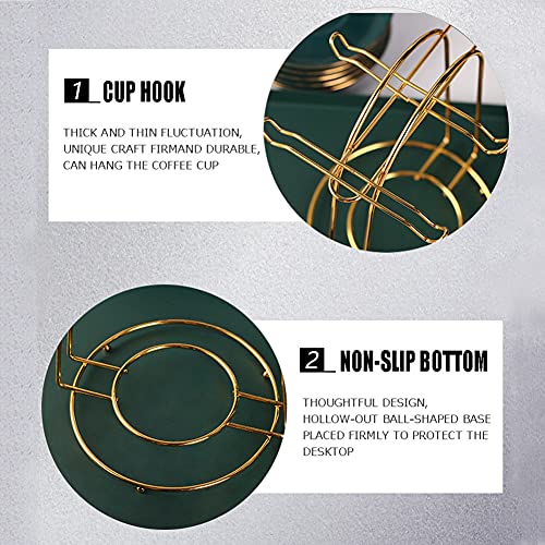 YY YEARCHY Coffee Mug Holder, Espresso Cups Holder Cup Drying Rack Cups Drainer Stand Metal Mug Tree Cups Organizer with 6 Hook Hangers for Kitchen Counter and Tea Party(Gold)