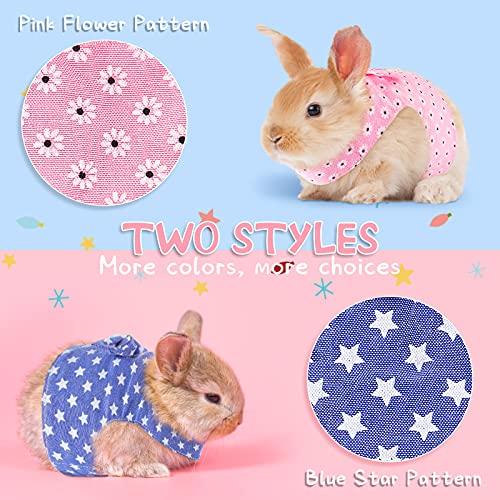 2 Set Rabbit Harness with Leash Adjustable Bunny Guinea Pig Bowknot Harness Set for Small Large Pets Costume Walking (M)