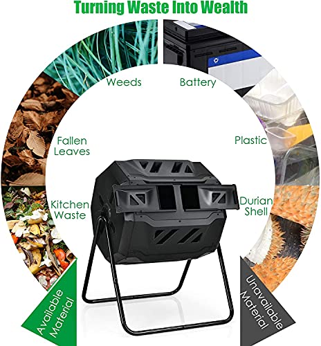 Squareful 43 Garden Compost Bin, 43 Gallon Dual Chamber, Composting Tumbler w/ 2 Sliding Doors & Steel Frame, Large Capacity, Rustproof for All Weather