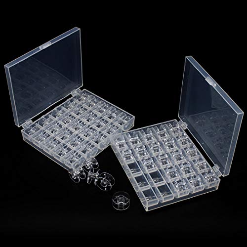 Bobbin Box,Machine Bobbin Organizer Plastic Case,Transparent 25 Slots Empty Bobbins Spools Box,Sewing Craft Plastic Case Storage Box for Sewing Machine (2-Pack 50Bobbins)