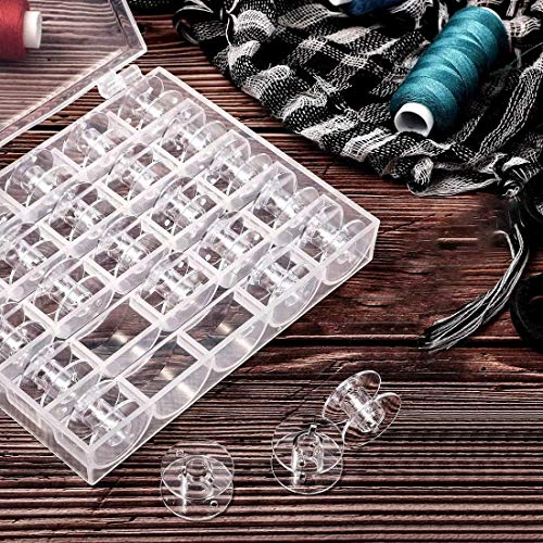 Bobbin Box,Machine Bobbin Organizer Plastic Case,Transparent 25 Slots Empty Bobbins Spools Box,Sewing Craft Plastic Case Storage Box for Sewing Machine (2-Pack 50Bobbins)