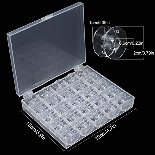 Bobbin Box,Machine Bobbin Organizer Plastic Case,Transparent 25 Slots Empty Bobbins Spools Box,Sewing Craft Plastic Case Storage Box for Sewing Machine (2-Pack 50Bobbins)