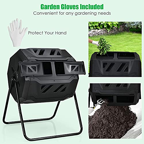 Squareful 43 Garden Compost Bin, 43 Gallon Dual Chamber, Composting Tumbler w/ 2 Sliding Doors & Steel Frame, Large Capacity, Rustproof for All Weather