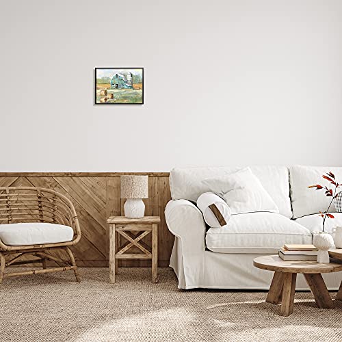 Stupell Industries Contemporary Blue Farm Barn Hay Bails Empty Field, Designed by Sally Swatland Black Framed Wall Art, 14 x 11, Green
