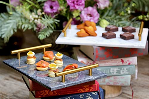Star Dust x White Mist Natural Marble Vanity Tray with Gold Handles/Accents, Decorative Tray for Perfume Accessories, Countertop Decor for Bathroom & Kitchen; Pastry, Tapas & Dessert Serving Trays