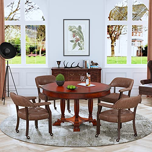 MODERION Solid Wood Boss Caption's Chairs,Dinning Chairs with Wheels and Arms,Office Desk Chairs, Classic Swivel Accent Chairs with Upholstered,Dinner Chairs, 31.5¡±H for Living Room Retro SY318DK