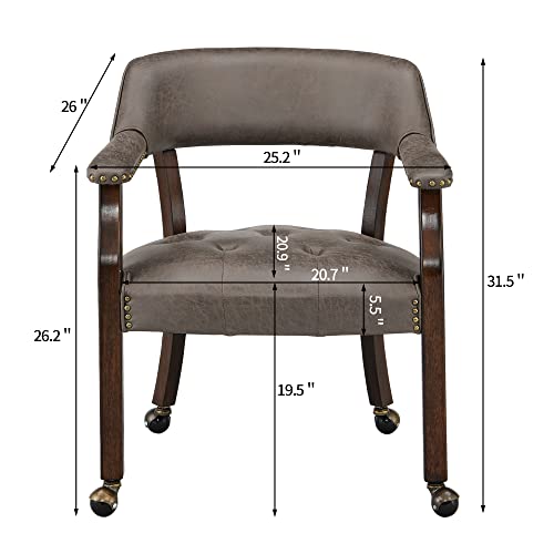 MODERION Solid Wood Boss Caption's Chairs,Dinning Chairs with Wheels and Arms,Office Desk Chairs, Classic Swivel Accent Chairs with Upholstered,Dinner Chairs, 31.5¡±H for Living Room Retro SY318DK