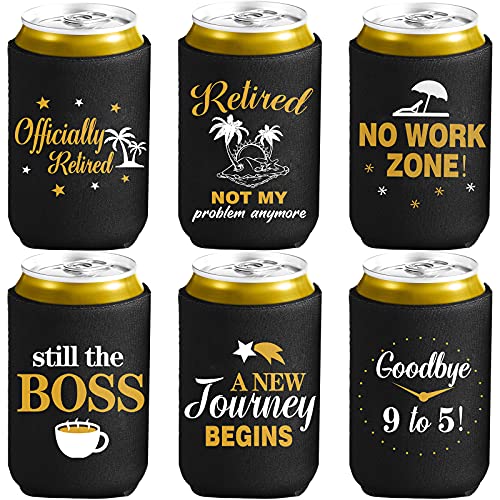 Retirement Present Beer Beverage Can Coolers Funny Retirement Beer Can Sleeve Collapsible Neoprene Can Beer Bottle Beverage Cooler for Men Women Retirement Party Decoration Supplies 6 Pieces