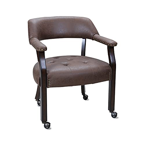 MODERION Solid Wood Boss Caption's Chairs,Dinning Chairs with Wheels and Arms,Office Desk Chairs, Classic Swivel Accent Chairs with Upholstered,Dinner Chairs, 31.5¡±H for Living Room Retro SY318DK