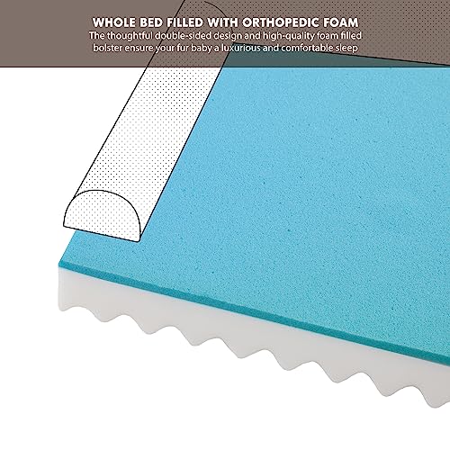 Codi Large Memory Foam Layer Dog Bed, Washable Orthopedic Dogs Beds Couch with Removable Zipper Cover, Waterproof Pet Sofa with U-Shape Bolster, Khaki, 91x68x(7.5+8.9) cm