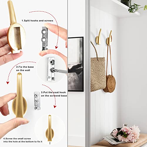 Gold Wall Hooks Coat Hooks 4 Pack Towel Hooks Wall Mounted Single Hook Heavy Duty Hardware Robe Hooks for Hanging Brushed Gold Hooks Zinc Alloy Hooks for Bathroom Garage Entryway Kitchen Home