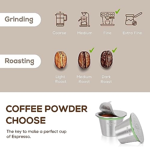 RECAPS Reusable Coffee Filter Capsules Compatible with Nespresso 2PCS Refillable Coffee Pods Permanent Coffee Filter Stainless Steel 120PCS Aluminum Foil Lids