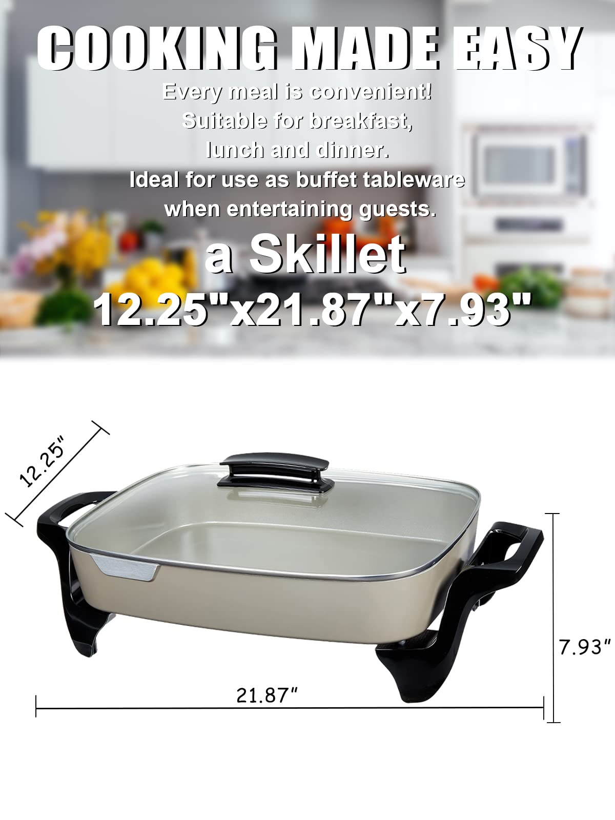 Ceramic Nonstick 16-inch Electric Skillets - Tempered Glass Cover with Stay Cool Handle, Esay Cleaning
