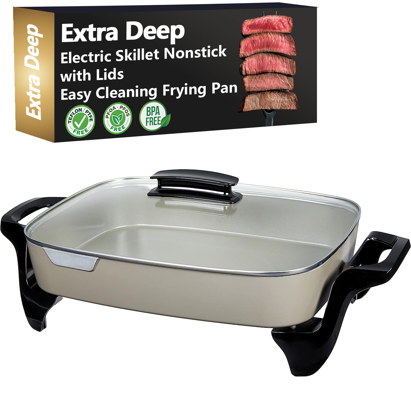 Ceramic Nonstick 16-inch Electric Skillets - Tempered Glass Cover with Stay Cool Handle, Esay Cleaning