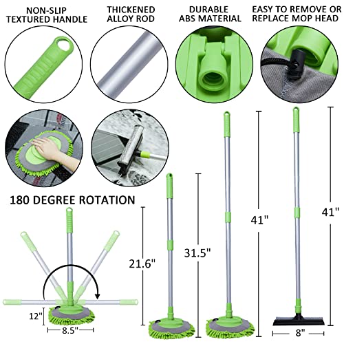 FORCAR 29Pcs Car Wash Cleaning Kit with Extendable Long Handle Brush Mop & Long Pole Window Water Scraper, 63" Large Towels, 16" Large Storage Box, Wash Mitt for Interior and Exterior Detailing, Pink