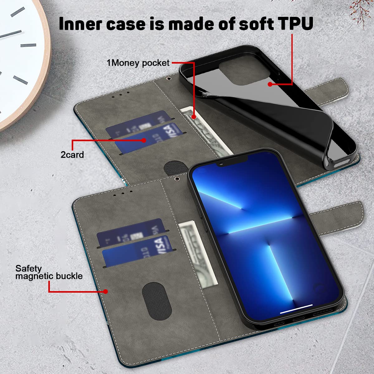 ALILANG for Samsung Galaxy S9 Plus Wallet Case with Credit Card Holder, Flip Book PU Leather Protective Magnetic Cover for Samsung S9 Plus Phone Case-Green Butterfly