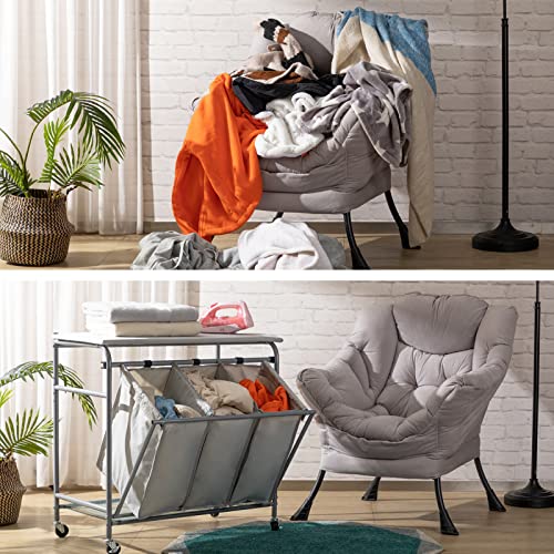 ALIMORDEN Laundry Sorter Cart Heavy Duty 3 Bags Classic Rolling Side pull Laundry Hamper Sorter with Ironing Board and 4 Wheels Grey