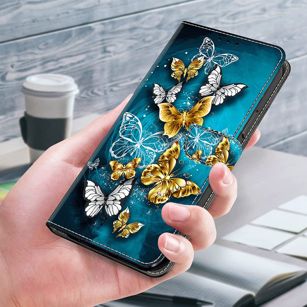ALILANG for Samsung Galaxy S9 Plus Wallet Case with Credit Card Holder, Flip Book PU Leather Protective Magnetic Cover for Samsung S9 Plus Phone Case-Green Butterfly