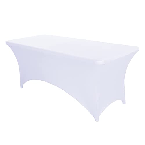 Pzzpzs Spandex Table Cover Fitted Rectangle 6FT Folding Tables Stretchable Fabric Lycra Tablecloth for Wedding, White
