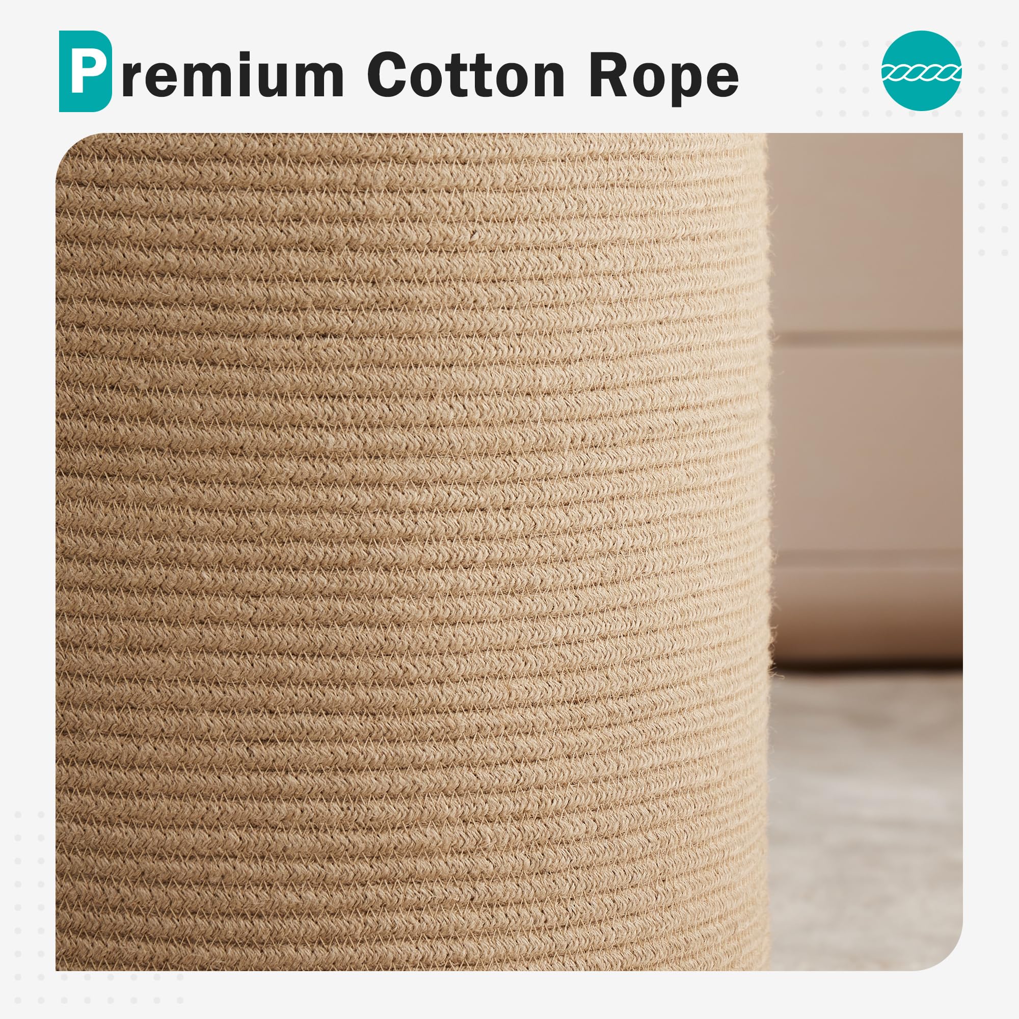 YOUDENOVA Cotton Laundry Hamper, 58L - Woven Collapsible Storage Basket - Jute Brown