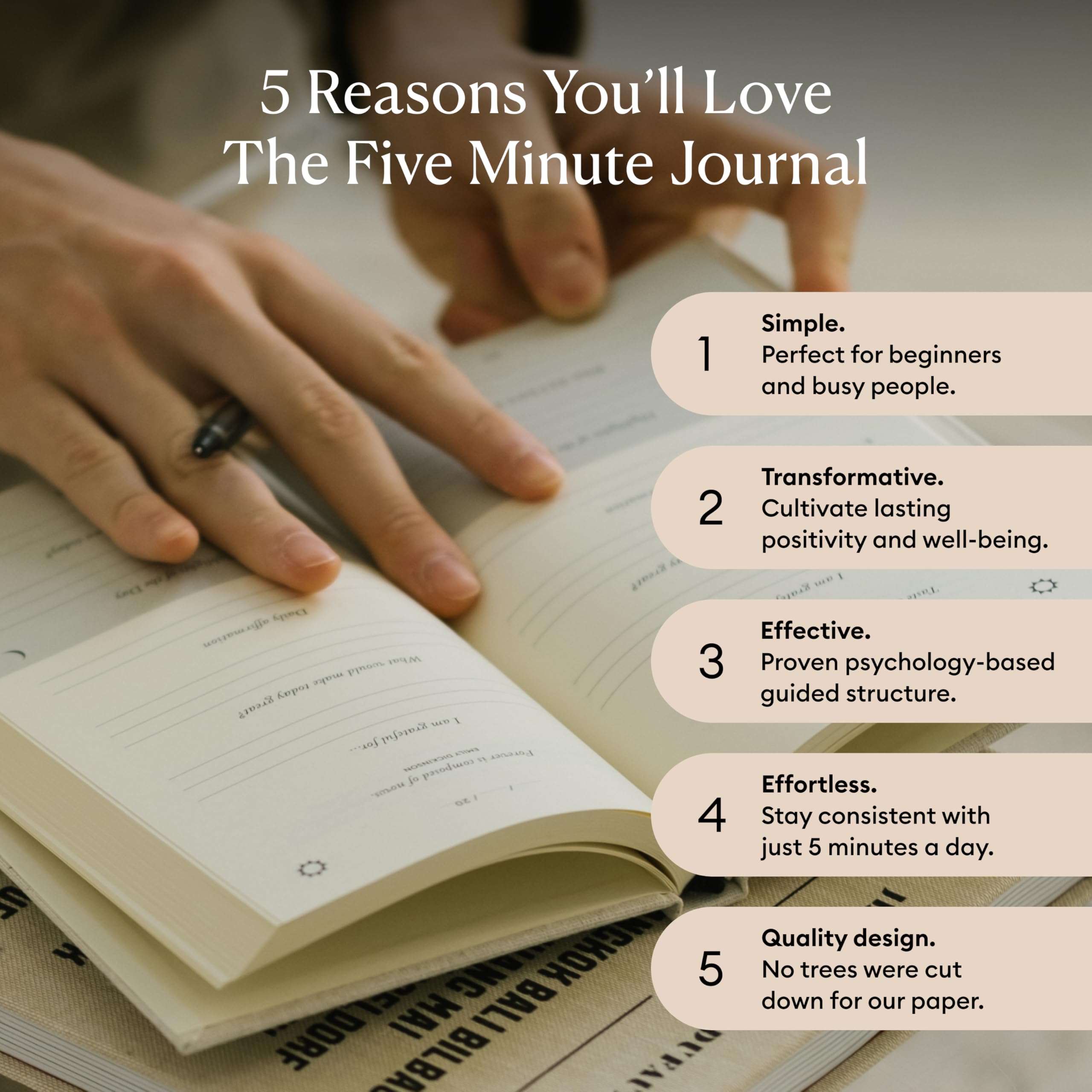 The Five Minute Journal, Original Daily Gratitude Journal, Reflection & Manifestation Journal for Mindfulness, Undated Daily Journal, Plastic-Free, White - Intelligent Change