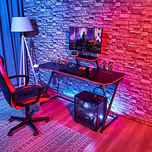 Excited Work Gaming Desk 55 inch PC Computer Desk, Home Office Desk Gaming Table Z Shaped Gamer Workstation with Cup Holder and Headphone Hook LLGD02C