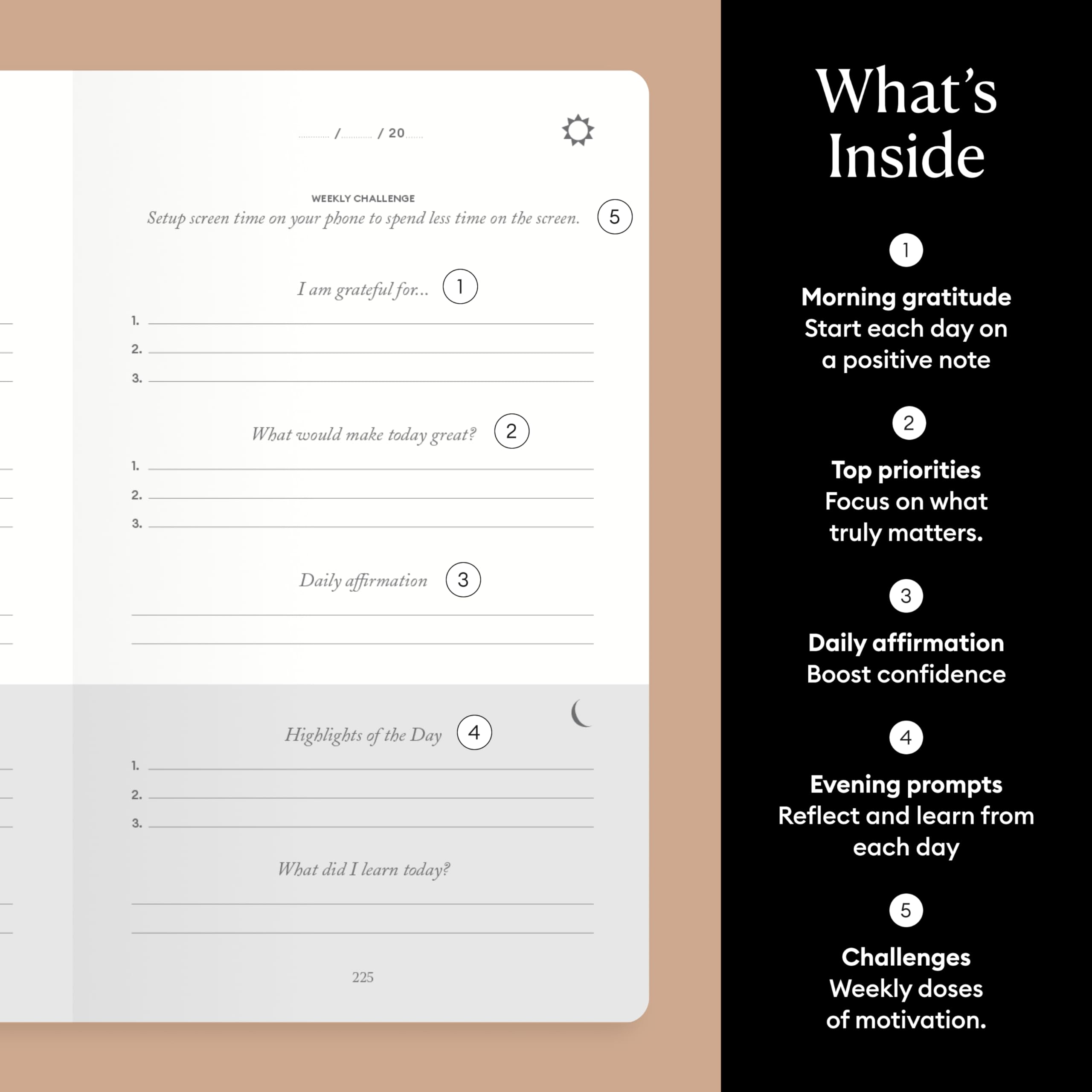 The Five Minute Journal, Original Daily Gratitude Journal, Reflection & Manifestation Journal for Mindfulness, Undated Daily Journal, Plastic-Free, White - Intelligent Change
