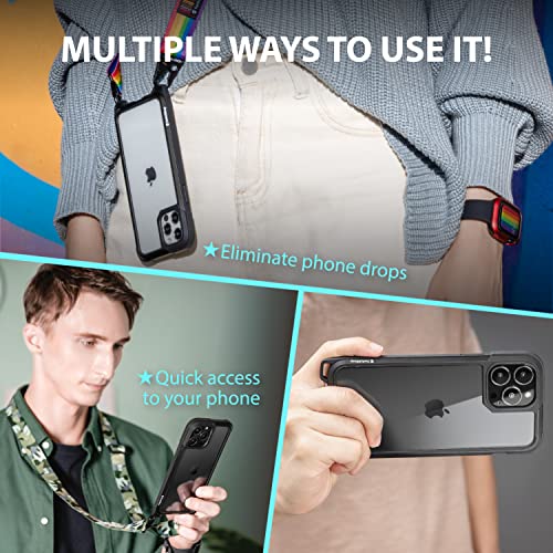 SWITCHEASY Rugged iPhone 13 Case with Strap - Odyssey, US Military-Grade Drop Protection, Aluminum Alloy 6.1" Crossbody Case with Lanyard, Adjustable Fashion Neck Strap (Classic Black, 2 Lens)